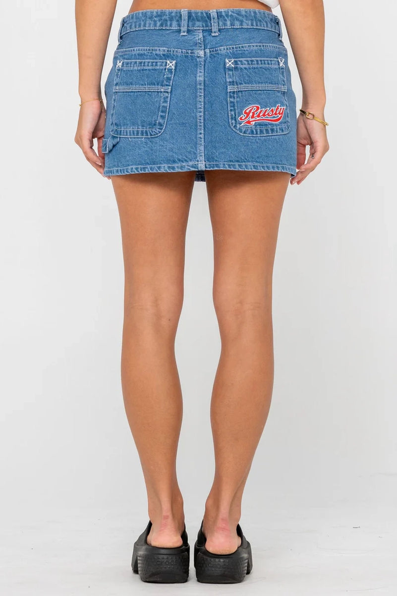 RUSTY Billie Low Rise Denim Mini Skirt Middy Blue – Corner Store Wanaka