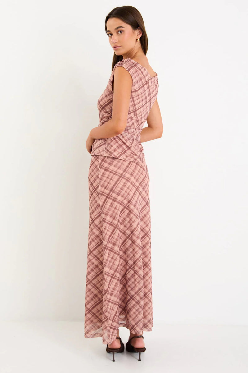 STORIES BE TOLD Quench Panelled Maxi Skirt Blush Check Mesh – Corner ...