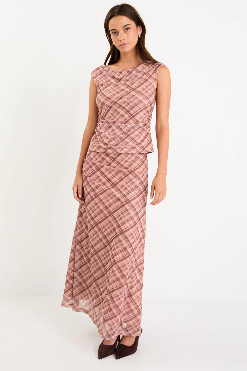 STORIES BE TOLD Quench Panelled Maxi Skirt Blush Check Mesh – Corner ...