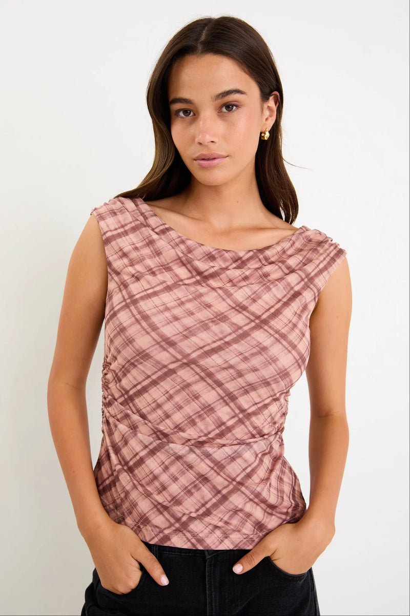 STORIES BE TOLD Quartette Scoop Neck Top Blush Check Mesh – Corner ...